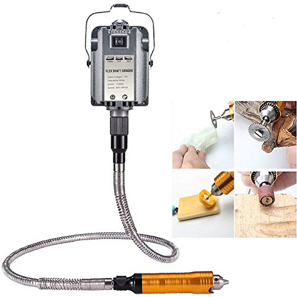 VOTOER 1000W Rotary Tool Flex Shaft Electric Hanging Grinder Carver, Forward and Reverse Rotation, Multi-Function Metalworking Jewelry Repair Kit, Foot Pedal Control, Metal Flexible Shaft, 30000 RPM