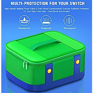 Kawaye Switch Case for Switch/Switch OLED & Switch Accessories, Protection Switch Travel Case for Nintendo Switch Console, Portable Switch Carrying Case Storage Messenger Bag Travel Case,Green-Blue