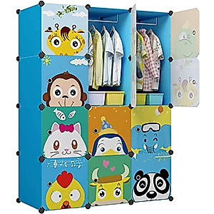 JYYG Kids Dresser Kid Clothes Storage Organizer Baby Dresser Kid Closet Baby Clothes Storage Cabinet for Kids Room Baby Wardrobe Toddler Closet Childrens Dresser (Blue, 8 Cubes 2 Hanging Sections)
