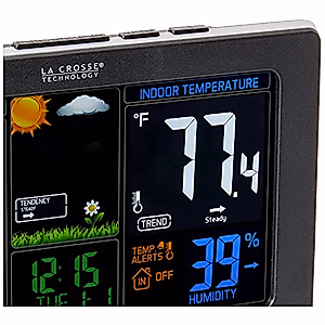 La Crosse Technology 308-1414B-INT, Wireless Atomic Digital Color Forecast Station with Alerts, Black