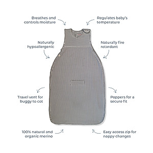 Merino Kids Winter-Weight Quilted Baby Sleep Bag for Toddlers 2-4 Years, Riverstone - Light Grey