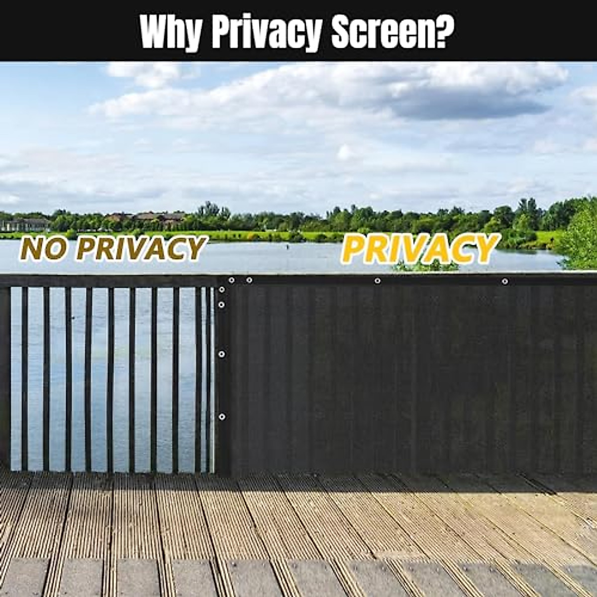 SPORTYOUTH 8ft x 50ft Privacy Screen Fence, Black Heavy Duty Windscreen Fencing Mesh Fabric Shade Cover with Brass Grommets for Outdoor Wall Garden Yard Backyard Patio Pool Deck Commercial