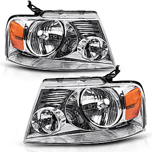 AUTOSAVER88 Headlight Assembly Compatible with 2004 2005 2006 2007 2008 Ford F-150 Passenger and Driver side Chrome Housing
