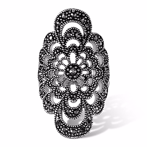 Ajojewel Vintage Hollow Flower Ladies Rings Black Rhinestone Antique Jewelry Finger Accessories (Black, 9)