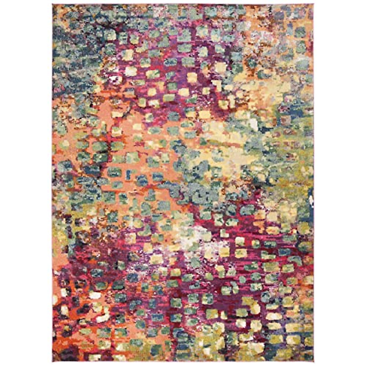 SAFAVIEH Monaco Collection Area Rug - 6'7" x 9'2", Pink & Multi, Boho Chic Abstract Watercolor Design, Non-Shedding & Easy Care, Ideal for High Traffic Areas in Living Room, Bedroom (MNC225D)