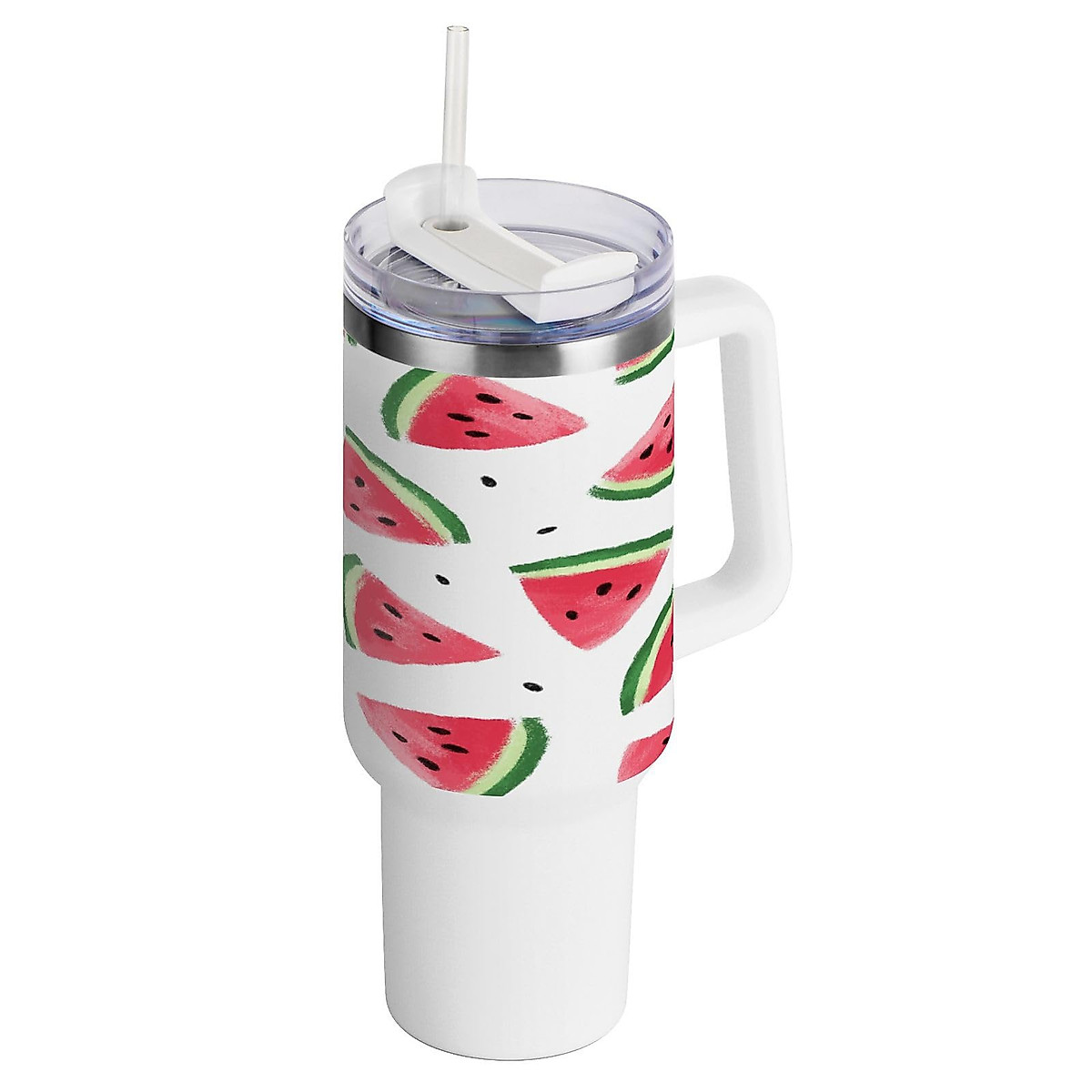 Blueangle 40 oz Watermelon Slices Tumbler with Handle and Straw Lid, Insulated Cup Reusable Stainless Steel Water Bottle Travel Mug（368）