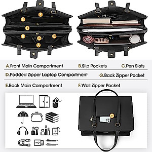 NUBILY Laptop Bag for Women 15.6 inch Laptop Tote Bag Waterproof Leather Computer Bag Lightweight Womens Briefcase Professional Business Office Work Bag Large Capacity Handbag Shoulder Bag Black