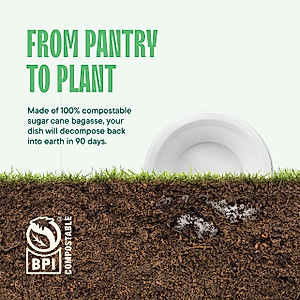 100% Compostable Disposable Paper Bowls [125-Pack] - {PFAS-Free} - {BPI Certified} - [12 oz] Heavy Duty, Eco-Friendly, Biodegradable Bagasse Hot Soup Bowls - Thick White 12oz Bowl Plates by Stack Man
