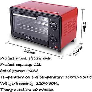 Multi-Function Electric Oven,Household 12L Air Fryer Mini Chicken Oven, High Temperature Baking Mini Cake Oven with Bakeware and Rack Red (Red)