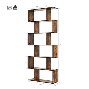 Generic VcJta 6-Tier S-Shaped Bookshelf Storage Display in Coffee Finish for Organizing Aesthetic Home Decor, E294821383551