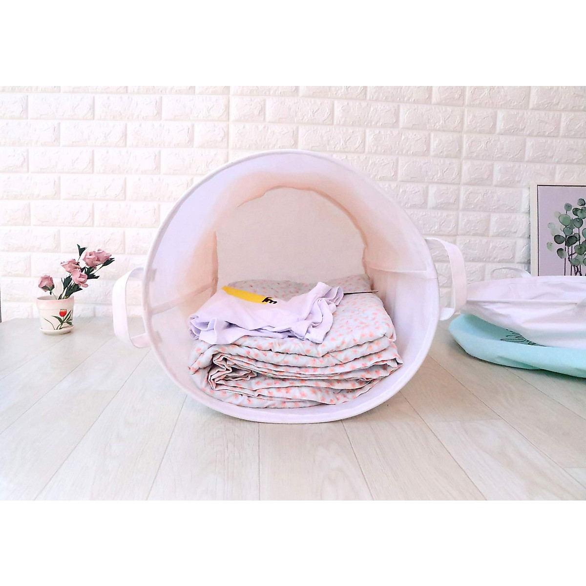 Mziart Storage Bins, 19.7" Large Storage Basket Canvas Nursery Hamper Collapsible Laundry Baskets Waterproof Organizer Basket with Gradient Design for Toys Clothes Kids Bedroom (Pink)