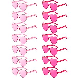 LUCKYCHRIS 14 Pcs Pink&Rose Red Heart Sunglasses for Women Transparent Heart Shaped Sunglasses Bulk Fun Sunglasses Pack for Party Favor