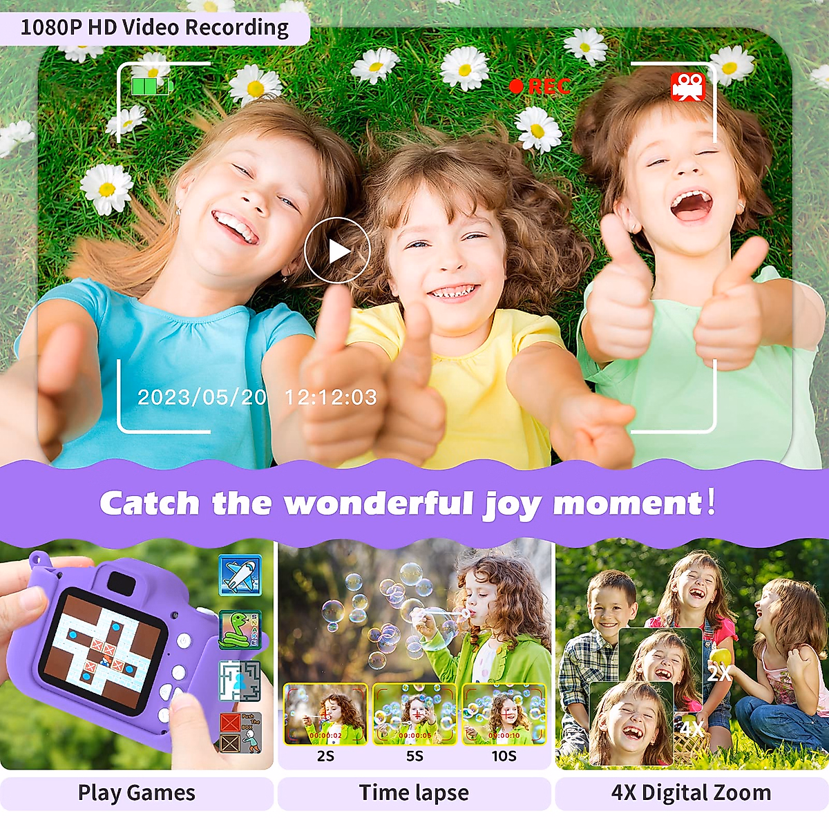 Kids Camera for Girls and Boys, Upgrade HD Digital Camera with Soft Silicone Cover, Toddler Camera Birthday Gifts Toys for Age 3 4 5 6 7 8 9 10 11 12,32GB SD Card,Video Recorder 1080P