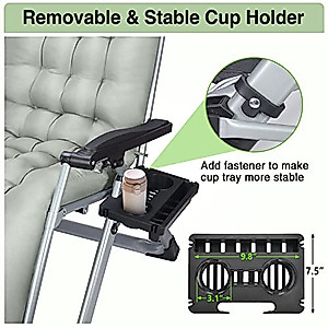 Slendor Oversized Zero Gravity Chair 29In,Gravity Recliner Chair for Indoor Outdoor,XL Padded Patio Lounge Chair with Headrest, Upgrade Aluminum Alloy Lock, Cup Holder,Support 500lbs,Gray