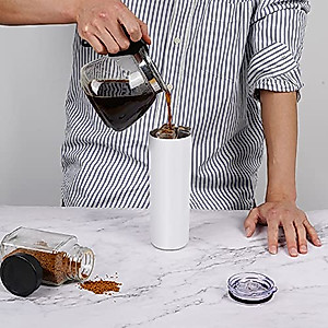 Skinny Travel Tumbler, Stainless Steel Skinny Tumbler, Double Wall Insulated Tumbler with Lid and Straw, 20 Oz Slim Water Tumbler Cup, Vacuum Tumbler Travel Mug for Coffee, Beverages, Tea (White)