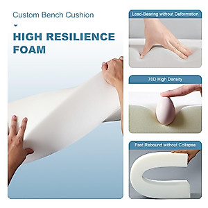 FRZVXCW Custom Bench Cushions for Indoor/Outdoor Furniture, Non Slip Window Seat Cushions Indoor, 70D High-Resilience Foam, Bench Seat Cushion 100+ Colors, Outdoor Bench Cushion Optional Waterproof