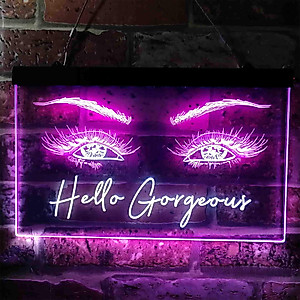 ADVPRO Hello Gorgeous Eyelash Beautiful Eye Room Dual Color LED Neon Sign White & Purple 16 x 12 Inches st6s43-i3776-wp