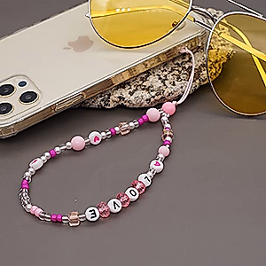 SYSUII Beaded Mobile Phone Lanyard Wrist Strap, Kawaii Smiley Face Star Rainbow Acrylic Polymer Clay Pearl Phone Charm Chain String Hanging Cord for Women Girl
