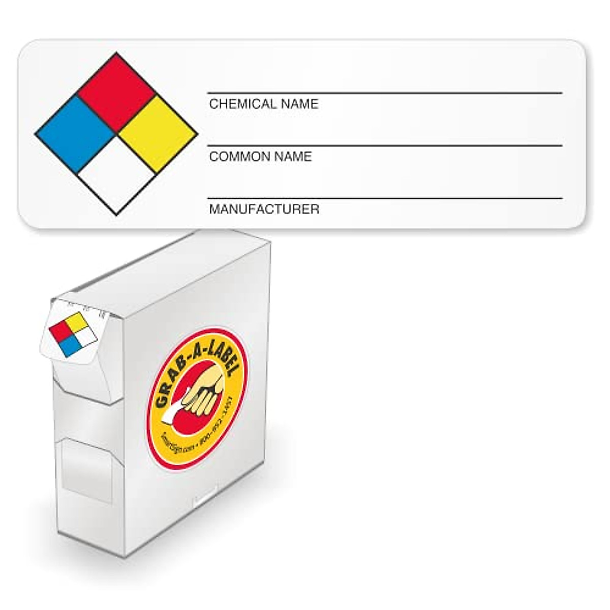 SmartSign Roll of 500 NFPA Paper Mini Labels with Chemical Name, Hazard Labels in Dispenser Box | 1" x 3" Matte Paper, Write-On
