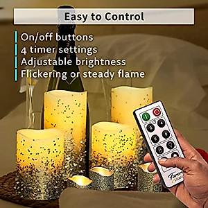 Furora LIGHTING LED Flameless Candles with Remote – Battery-Operated Flameless Candles Bulk Set of 8 Fake Candles – Small Flameless Candles & Christmas Centerpieces for Tables, Silver Glittery