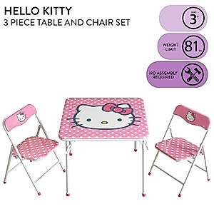 Idea Nuova Sanrio Hello Kitty 3 Piece Children's Activity Square Table and 2 Folding Chairs Set, Ages 3+