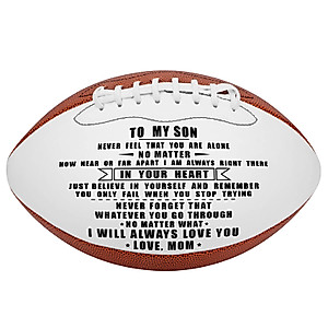 K KENON Engraved Footballs for Son from Mom - Personalized Composite Leather American Football - Anniversary Christmas Graduation Gifts for Son, Package of 1 (for Son from Mom)