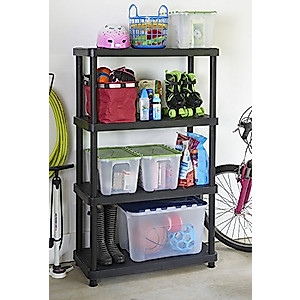 Keter 16 in. 4-Tier Plastic Freestanding Shelving Unit, Black, 16 Inch