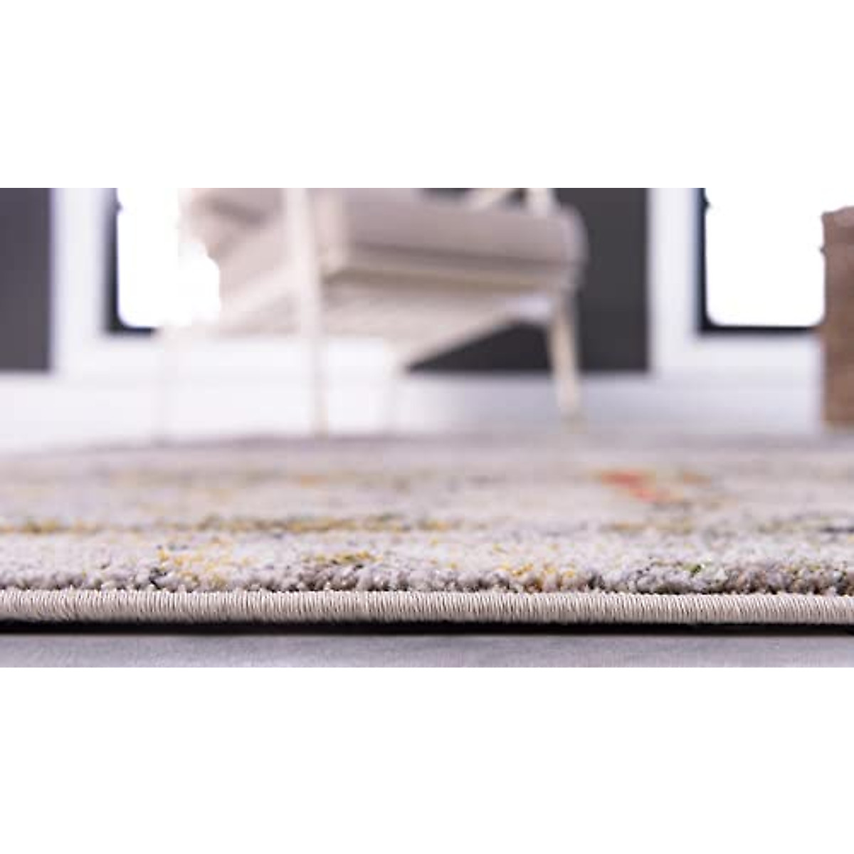 Unique Loom Chromatic Collection Modern Rustic & Vibrant Abstract Area Rug for Any Home Décor, 8' 0" x 8' 0", Beige/Gray