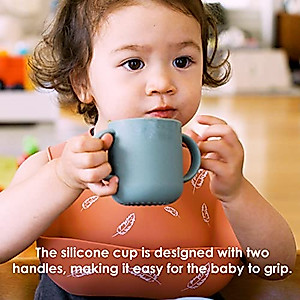 ROCCED Silicone Training Cup for Infants 2 Handles, Toddler Learning Cup Baby Drinking Open Cups Easy Grip Handles Toddler Cup for 6 Months+ 150ml/5oz-Sage