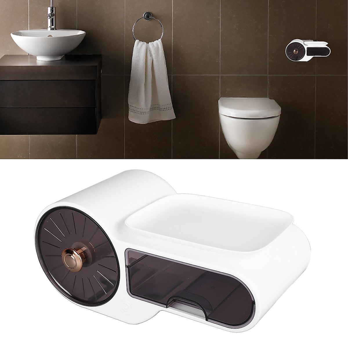 Adhesive Toilet Paper Roll Holder, Waterproof Toilet Paper Holder for Bathroom Cat Proof No Drilling Wall Mounted Bathroom Roll Holder