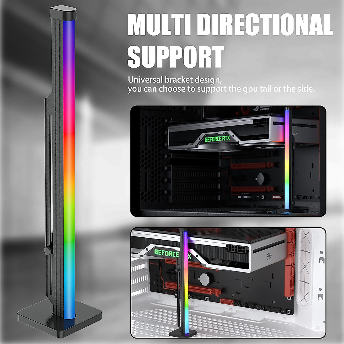 novonest GPU Support Bracket,5V 3PIN ARGB Graphics Card GPU Brace Support Video Card Sag Holder/Holster Bracket,Silicone Flexible Luminous Rainbow Light Strip,Anodized Aerospace Aluminum,GH04ARGB