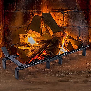 WILLOW WEAVE 20" Fireplace Grate Wood Stove Grate Rack Stove Burning Rack Heavy Duty Solid Steel 8-Bars Firewood Holder Easy Assembly Fire Grate for Indoor Hearth Outdoor Firepit Matt Black