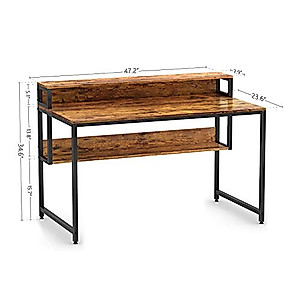 Cubiker Computer Home Office Desk, 47" Small Desk Table with Storage Shelf and Bookshelf, Study Writing Table Modern Simple Style Space Saving Design, Rustic