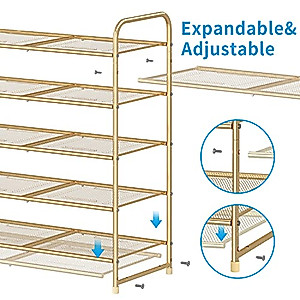 Simple Trending 5-Tier Stackable Shoe Rack, Expandable & Adjustable Shoe Shelf Storage Organizer, Metal Mesh, Gold