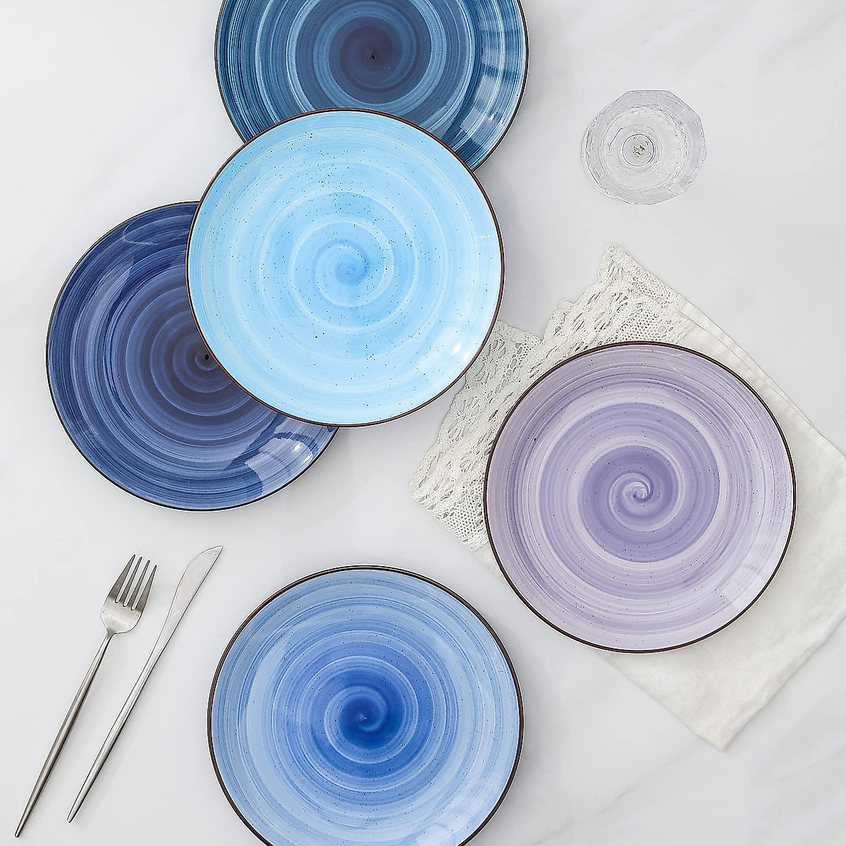 Selamica Ceramic 10 inch Dinner Plates, Large Pasta Dessert Salad Plates, Porcelain Serving Plate for Appetizer, Pancakes, Steak, Set of 6, Black Speckles, Gradient Blue