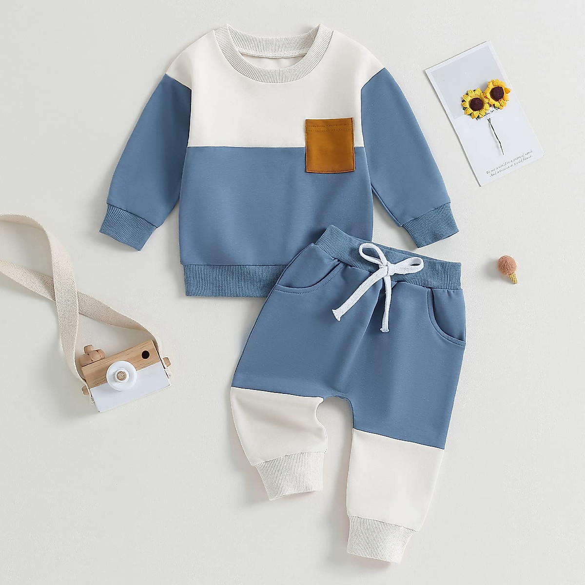 Tsnbre Baby Boy Clothes Outfits Fall Long Sleeve Color Block Sweatshirt Tops Casual Pants Newborn 2Pcs Set