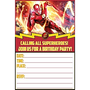 Flash Invitation Cards and Envelopes – 20 Fill-in Invites for Kids Birthday Bash and Theme Party, 10X15 cm, Postcard Style