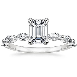 JEWELERYIUM 1 CT Emerald Cut Colorless Moissanite Engagement Ring, Wedding/Bridal Ring Set, Solitaire Halo Style, Solid Sterling Silver Vintage Antique Anniversary Bride Jewelry, Gift for Women (7.5)