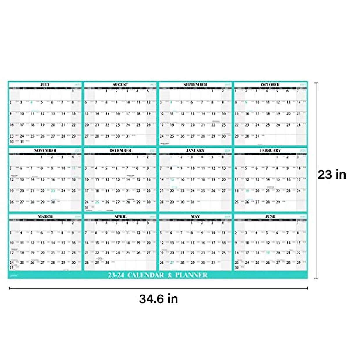 Erasable Calendar 2023-2024 - 12 Monthly Wall Calendar 2023-2024 from July 2023 to June 2024, Dry Erase Calendar with Julian Date, 34.6 x 23 Inches, Calendar Waterproof Material is Easy to Erase, folded and packaged by envelope paper, which makes the cale