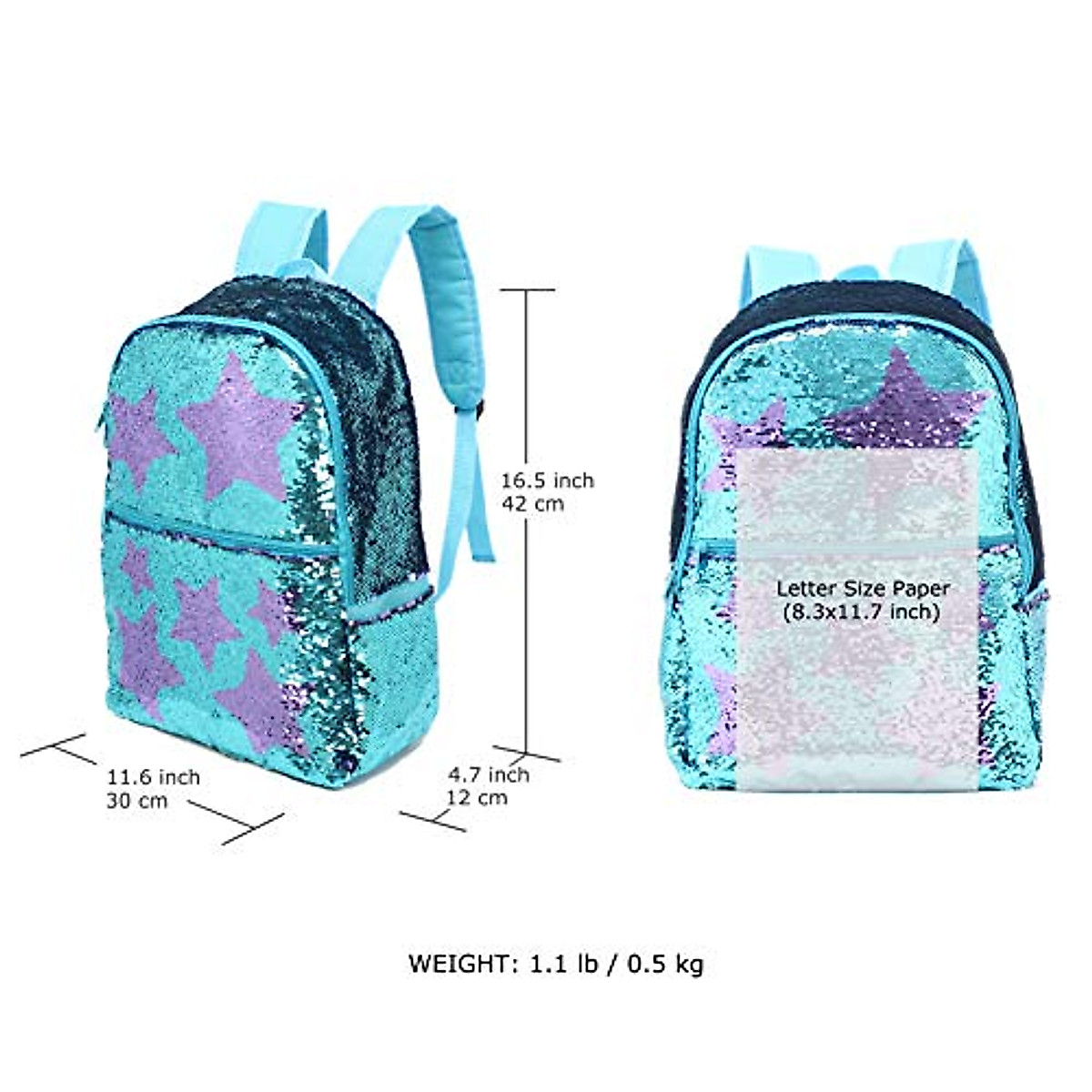 Le Vasty Sequin School Backpack for Girls Boys Kids Cute Kindergarten Elementary Book Bag Bookbag Glitter Sparkly Back Pack One_Size