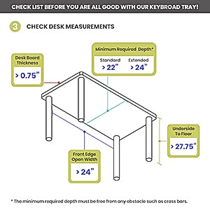 FERSGO Under Desk Keyboard Tray, 20" x 11" Tray, 23" Track, Dynamic Height Adjust, Undermount Sliding Computer Keyboard and Mouse Tray with Wrist Rest, Swivels 360°, Adjustable Height and ±15° tilt
