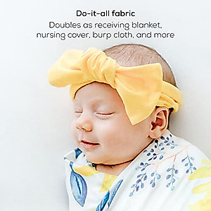 First Landings Newborn Swaddle Set - Matching Headband and Baby Blanket (Set of 2 Each) 36" x 36" Receiving Baby Blanket Boy and Girl - For Newborn Photography, Nursing Covers, Burp Cloths (Sunflower)
