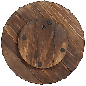 MyGift Round Rotating Serving Tray, Rustic Burnt Solid Wood and Galvanized Metal Lazy Susan Turntable with Brass Tone Studs