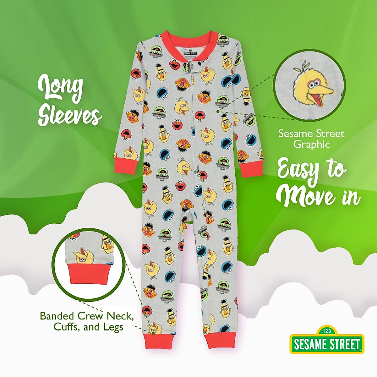 Sesame Street Girls' Footless Snug-fit Cotton Onesie Pajama, Soft & Cute for Kids, Sesame PALS, 4T