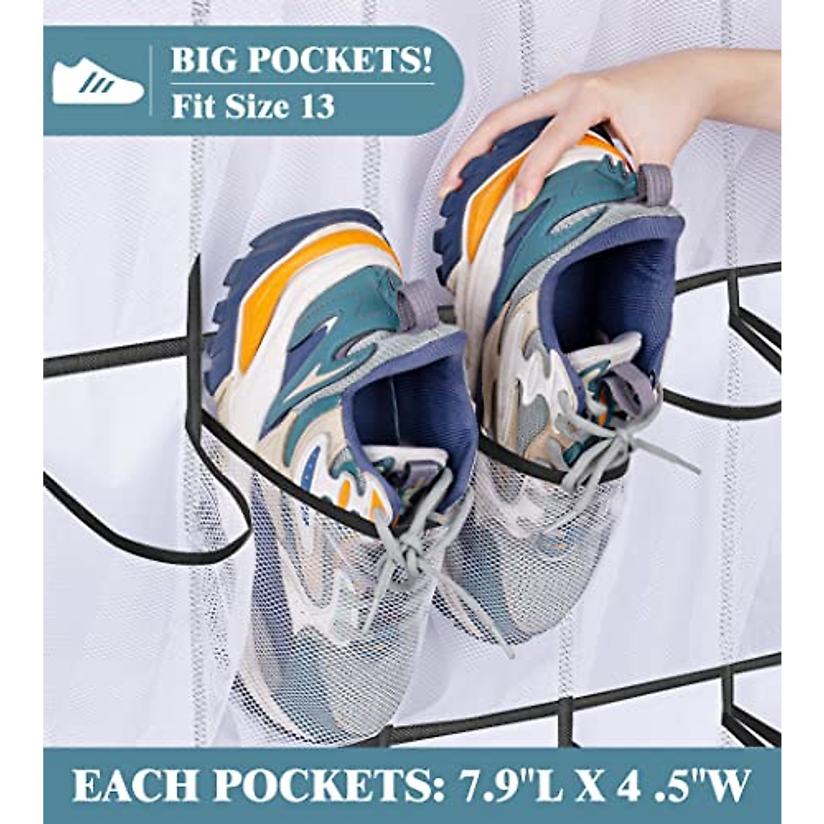 MISSLO 35 Large Pockets Over The Door Shoe Organizer Sturdy Oxford Fabric Hanging Shoe Rack for Door Mesh Closet Shoe Holder Hanger, White