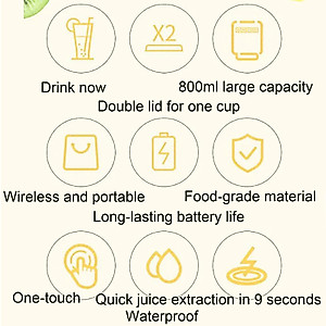 Vaboer Portable Juicer, Juice Cup Blender, Baboer Portable Juicer, Multi-Function Ton Barrels, Smoothie Blender with Travel Lid and Straw, for Home Fruit Wireless Small Juicer Cup (1.1L)