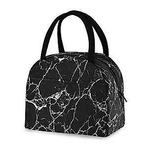 Lunch Bag White Line Black Marble Print Lunch Box Ice Cooler Insulated Portable Zipper Tote Handbag for Men Women Boys Girls