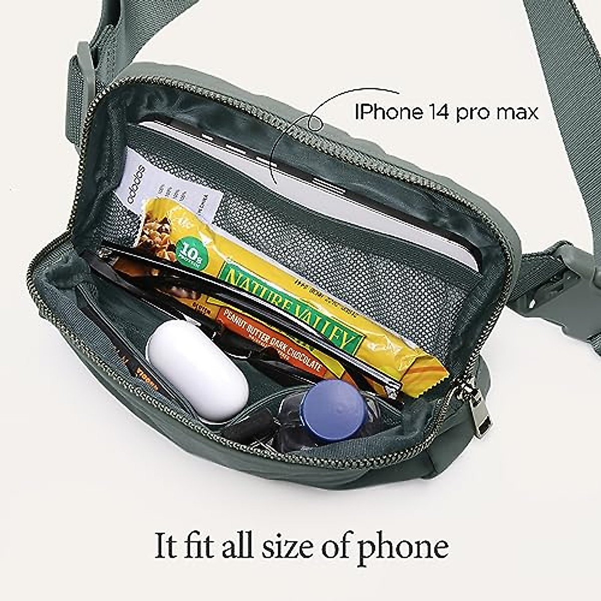 ODODOS Unisex Mini Belt Bag with Adjustable Strap Small Fanny Pack for Workout Running Traveling Hiking, Iron Gray