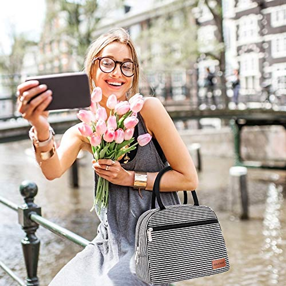 BALORAY Lunch Bags for Women Lunch Tote Cooler Bag with 2 Side Pocket Leak-proof Liner Insulated Lunch Box Lunch Bags for women/Picnic/Boating/Beach/Fishing/Work