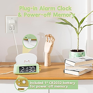 Kids Alarm Clock, Digital Alarm Clock for Bedrooms, Cute Toast Night Light, Timer, Snooze, Adjustable Brightness, Small Bedside Clock for Kids Girls Boys Teens Birthday Room Decor